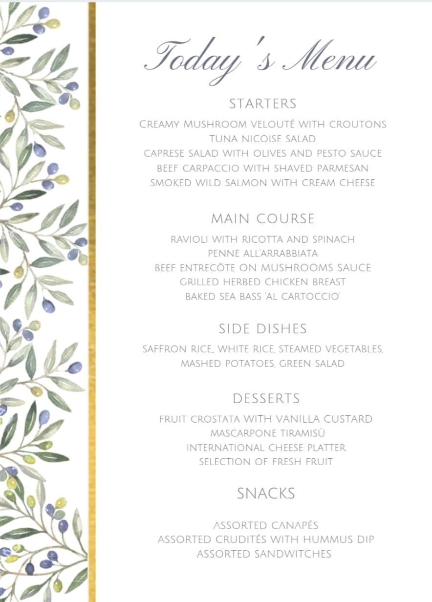 How to prepare a menu - Private Jet Coach